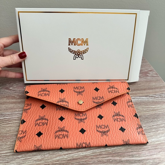 MCM | Bags | Mcm Visetos Orange Envelope Clutch Nib Can Use A Chain For ...
